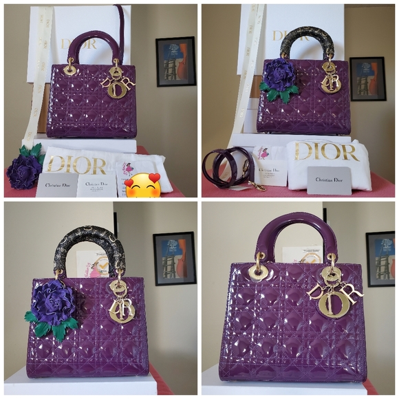 Dior | Bags | Lady Dior Dior Purple Patent Gold Hard Ware Medium Bag ...